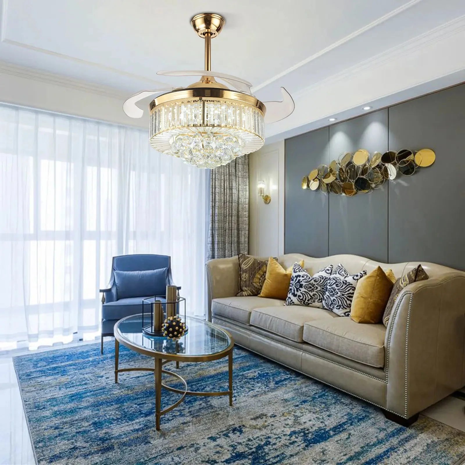 Feriya 42" Crystal Fandelier Ceiling Fan - Gold&Silver – EMFURN