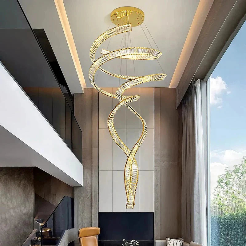 Modern Crystal Light Fixture for Staircase & Foyer & High Ceiling – EMFURN