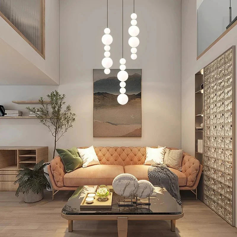 White Multi Globe Pendant Light for Staircase & High Ceiling – EMFURN