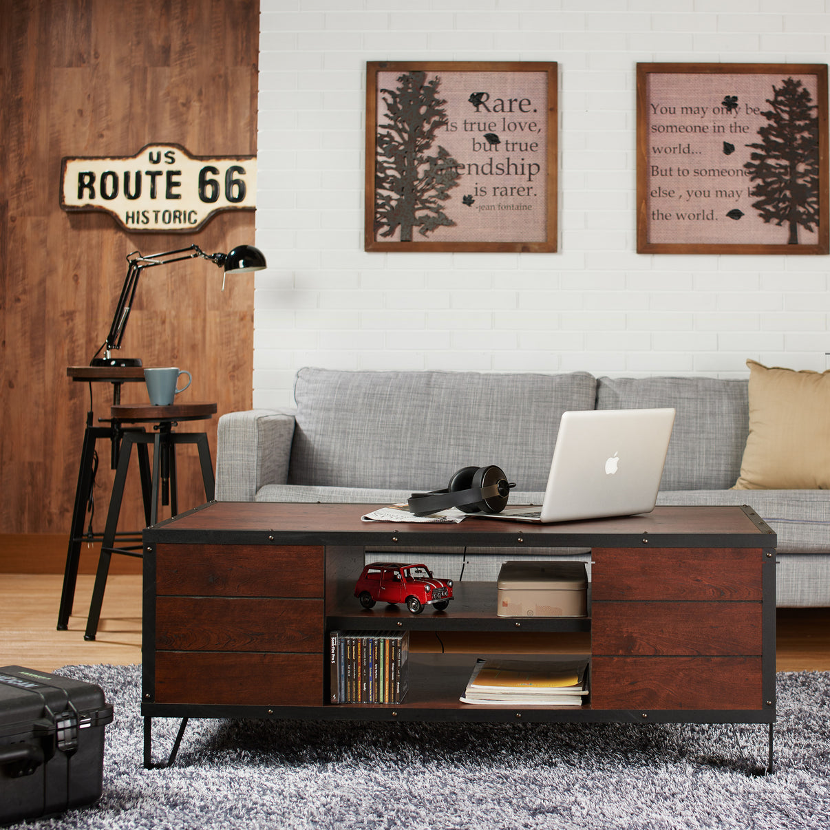 Fraser Industrial Storage Coffee Table in Vintage Walnut – EMFURN