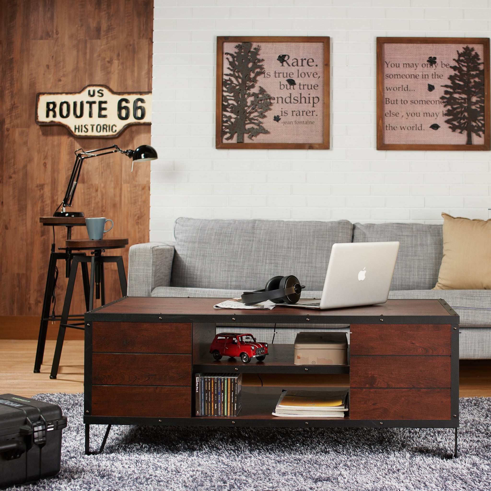 Fraser Industrial Storage Coffee Table in Vintage Walnut – EMFURN