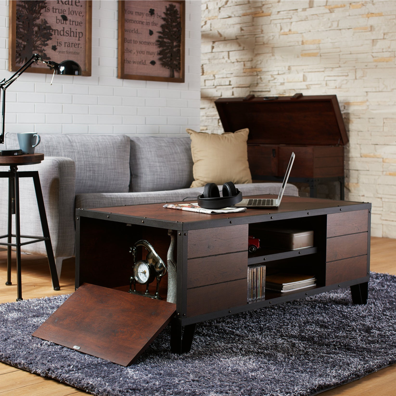 Fraser Industrial Storage Coffee Table in Vintage Walnut – EMFURN